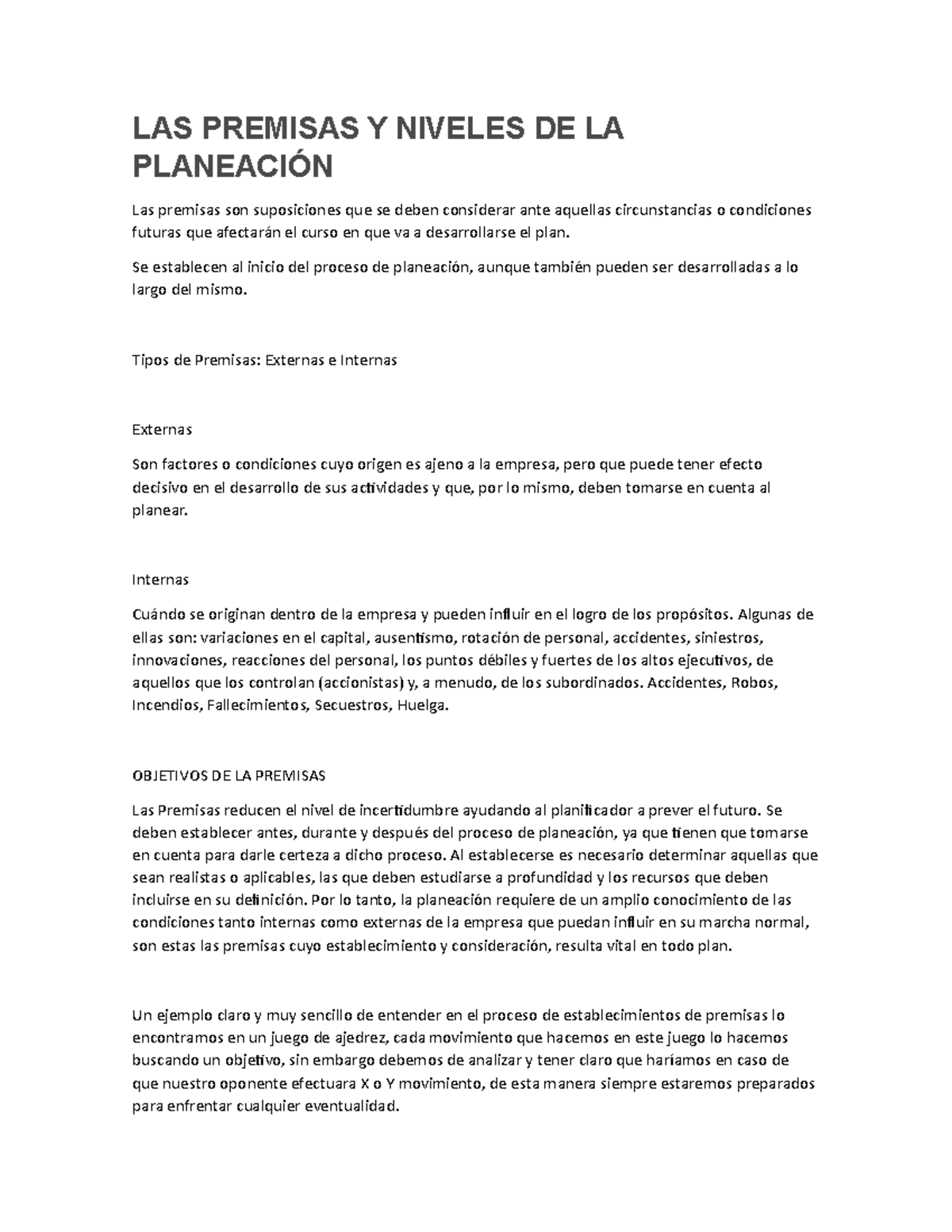 LAS Premisas Y Niveles DE LA Planeación - LAS PREMISAS Y NIVELES DE LA ...
