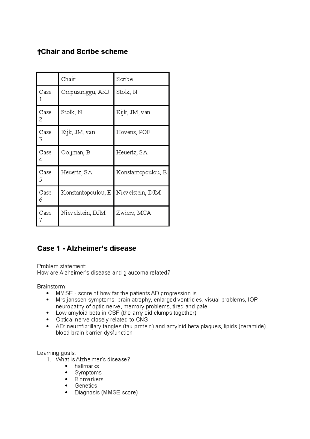 DOCS - Minor BBS - †Chair and Scribe scheme Chair Scribe Case 1 ...
