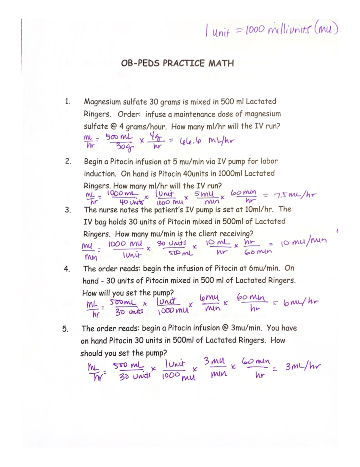 Peds ob math worked out - study guide - 1341 - Studocu