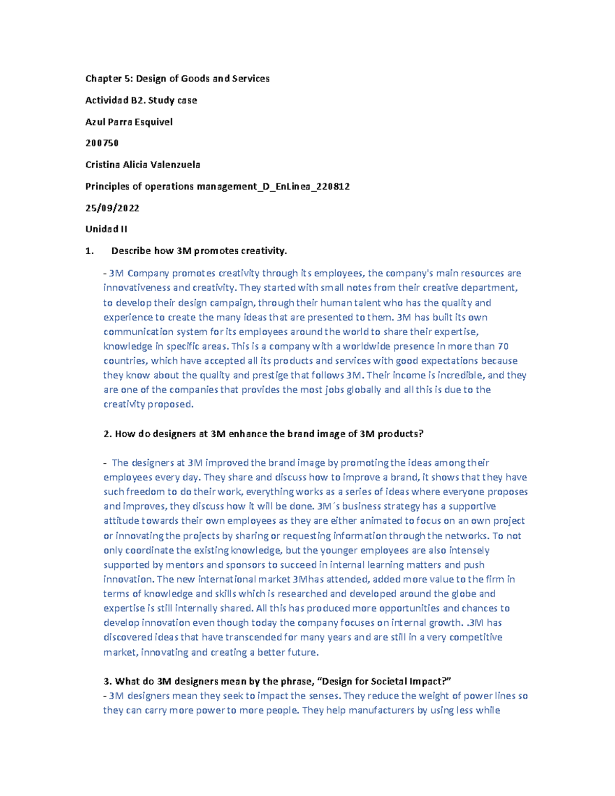 Actividad B2. Study case - Chapter 5: Design of Goods and Services ...