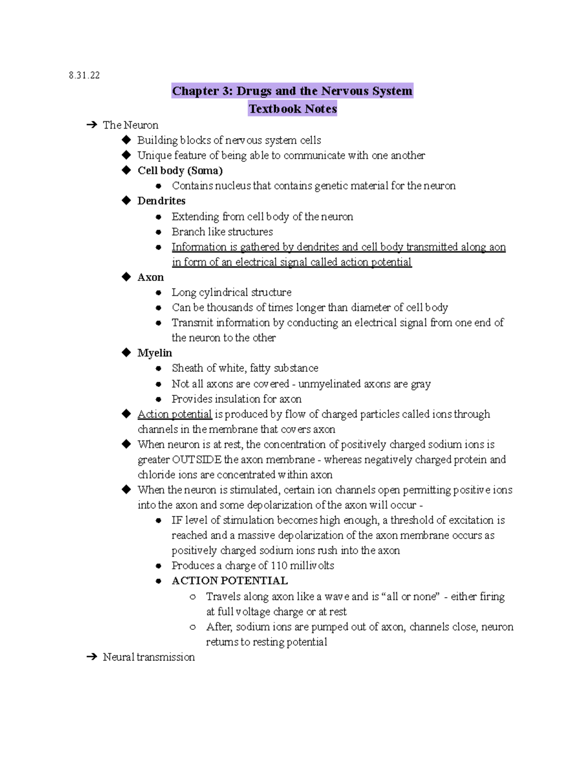 Chapter 3 Textbook notes - Chapter 3: Drugs and the Nervous System ...