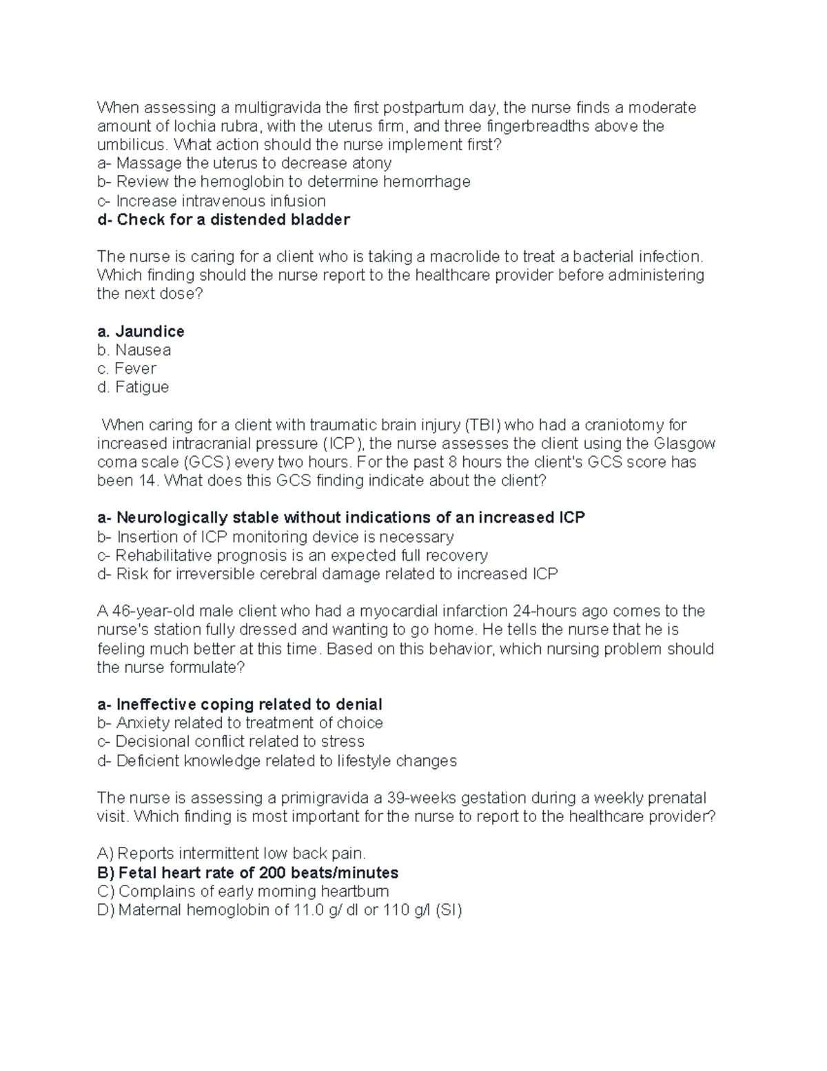 Exam Hesi 1st attempt - Practice questions - When assessing a ...