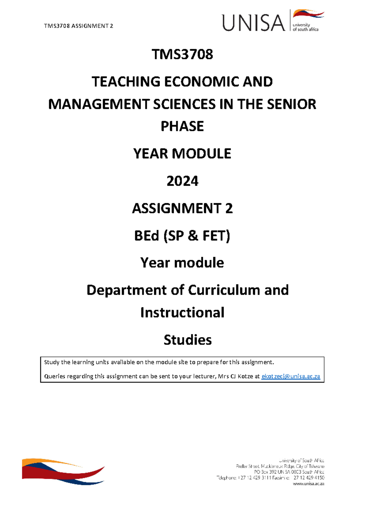 Assignment 2 TMS3708 2024 - TMS TEACHING ECONOMIC AND MANAGEMENT ...
