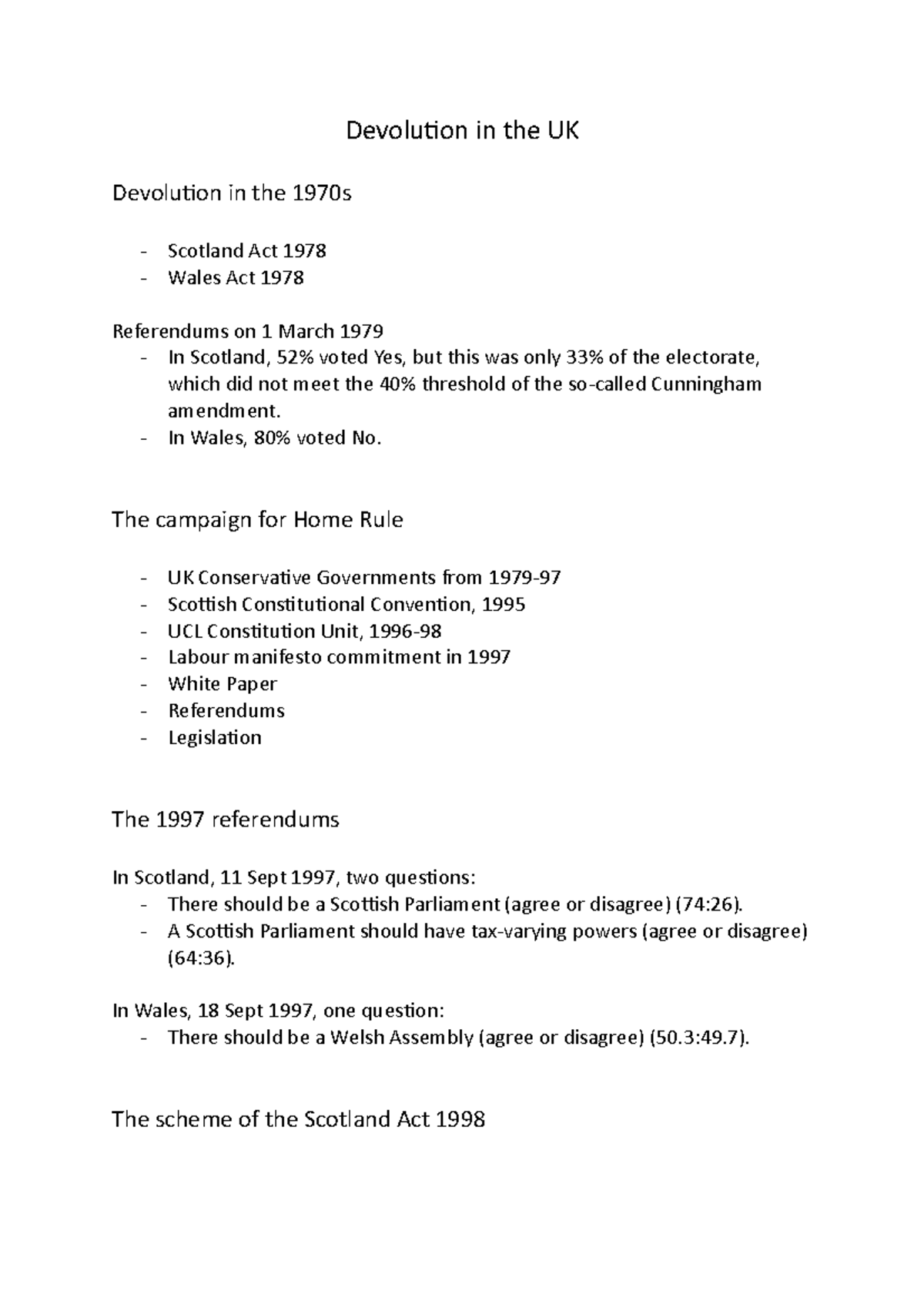 Devolution in the UK - Notes to help with revision or knowledge ...