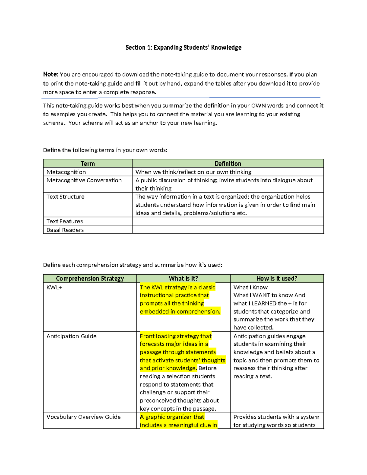 C365 Notes 1 ( Study) - Section 1: Expanding Students’ Knowledge Note ...