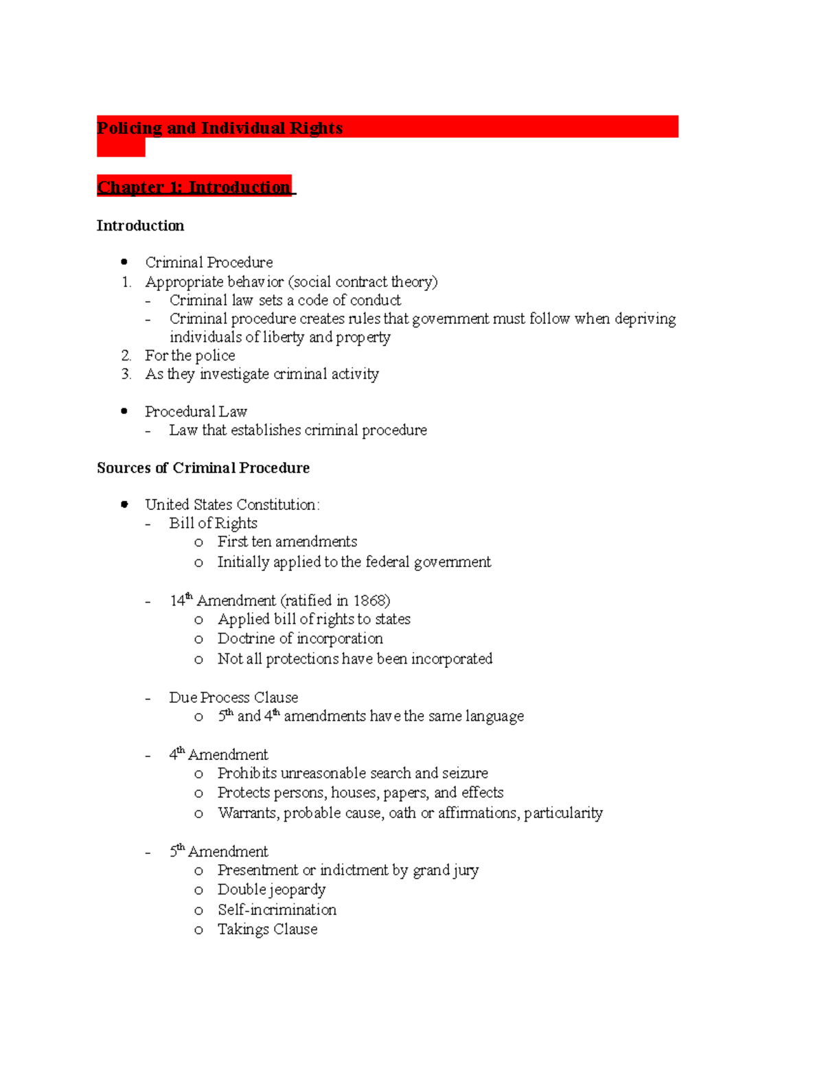 Policing and Individual Rights class notes - Policing and Individual ...