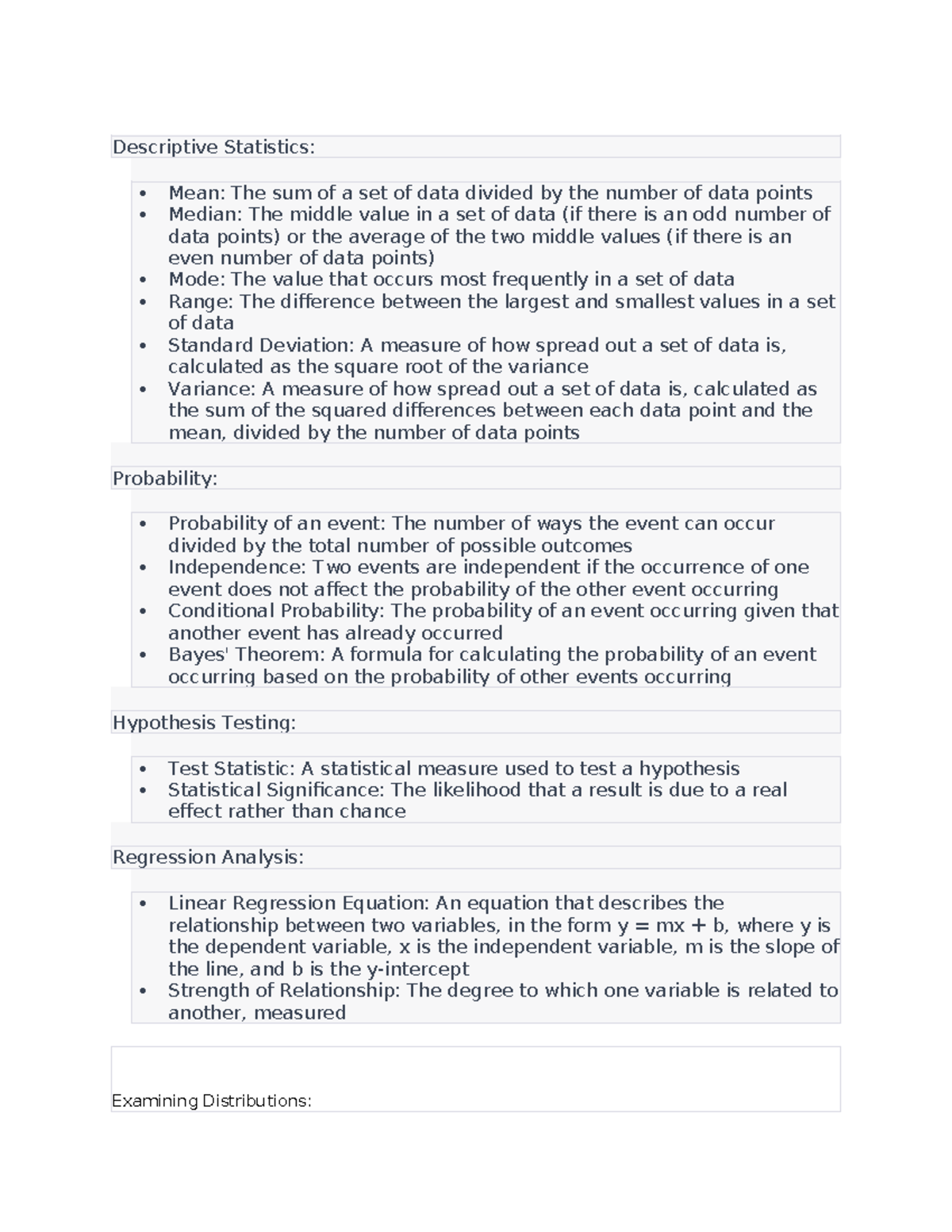 Final Form Cheat sheet 1 - Descriptive Statistics: Mean: The sum of a ...