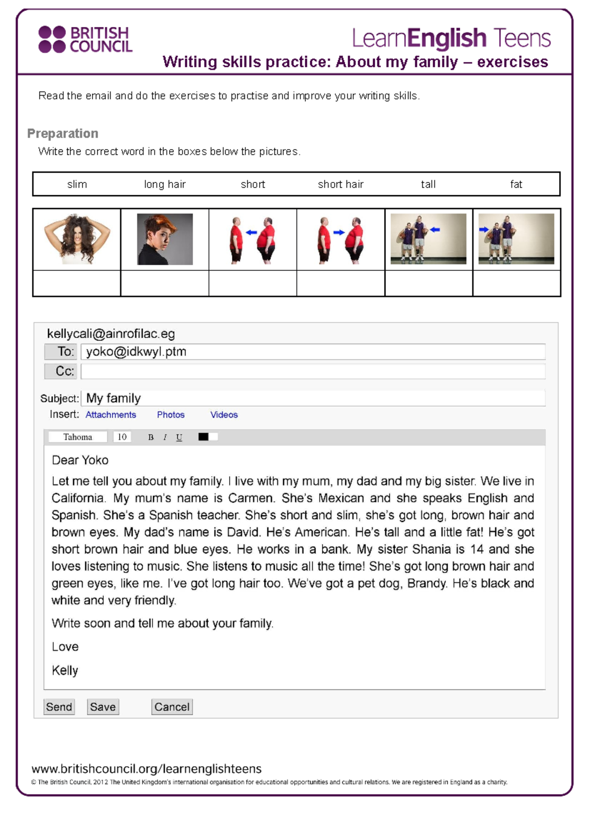 About my family - exercises 6 - Writing skills practice: About my ...