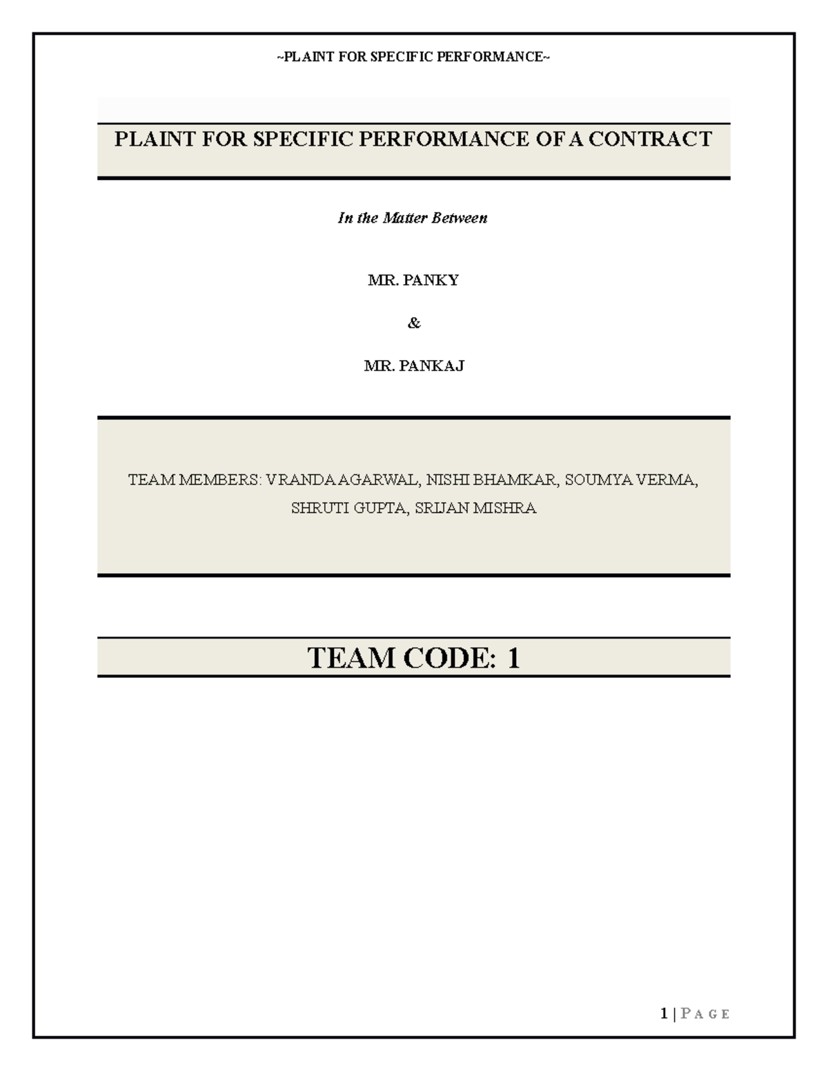 Plaint FOR Specific PERF. OF A Contract - PLAINT FOR SPECIFIC ...