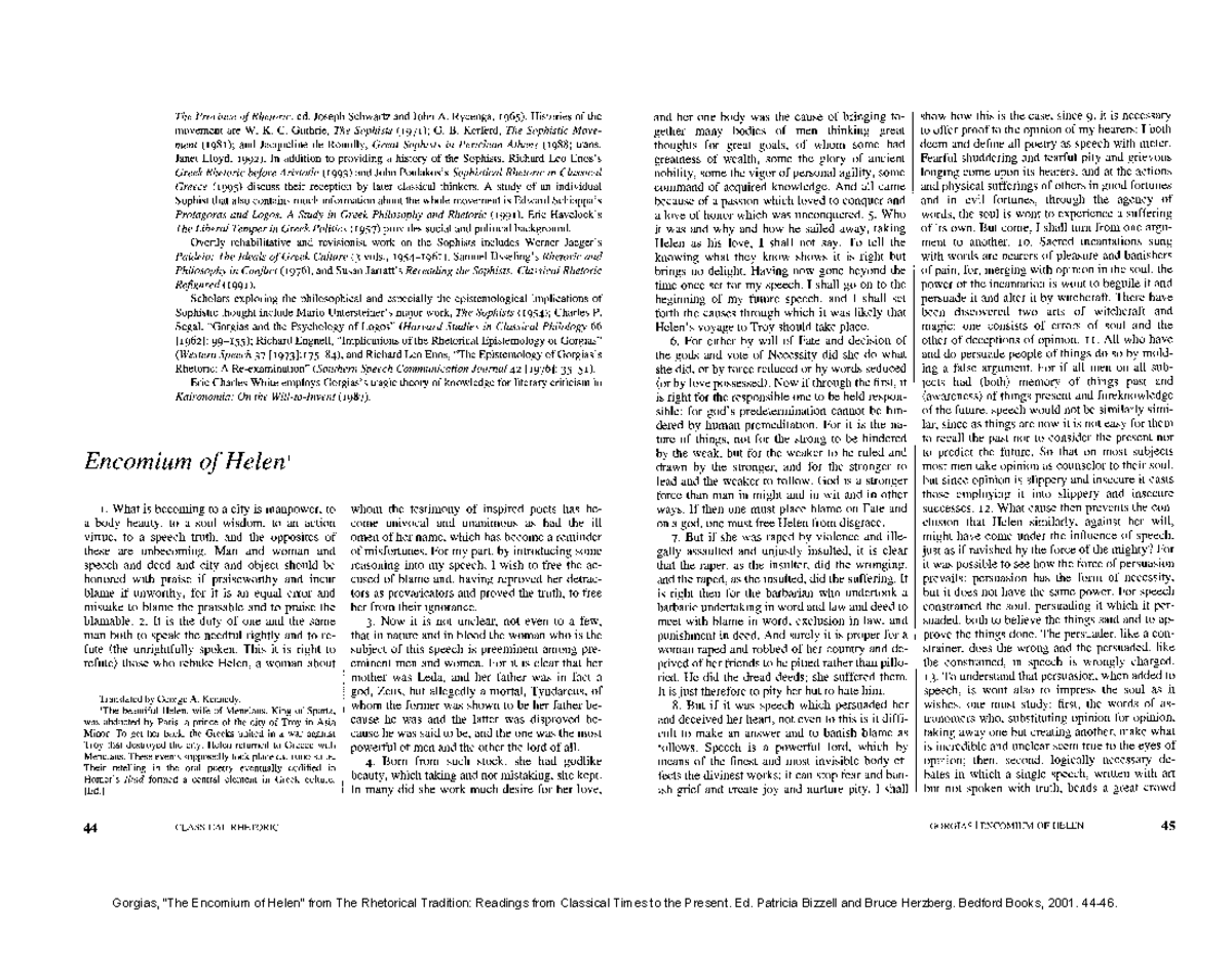 Gorgias encomium of helen - The Province ofRhetoric, ed. Joseph ...