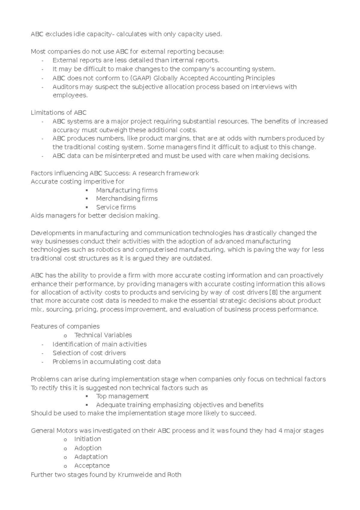 AS1 notes - ABC excludes idle capacity- calculates with only capacity ...