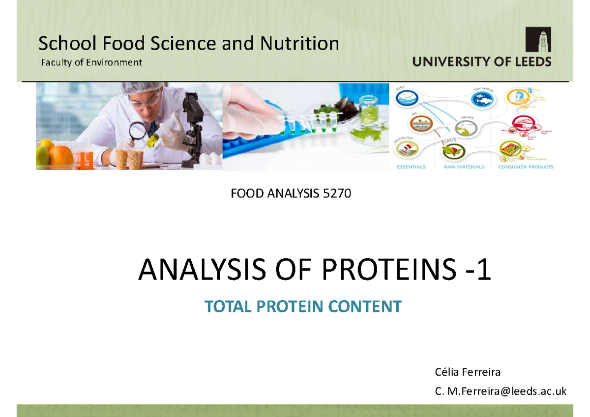 2 Analysis of proteins - Lecturer: Dr Ferreira - School Food Science ...