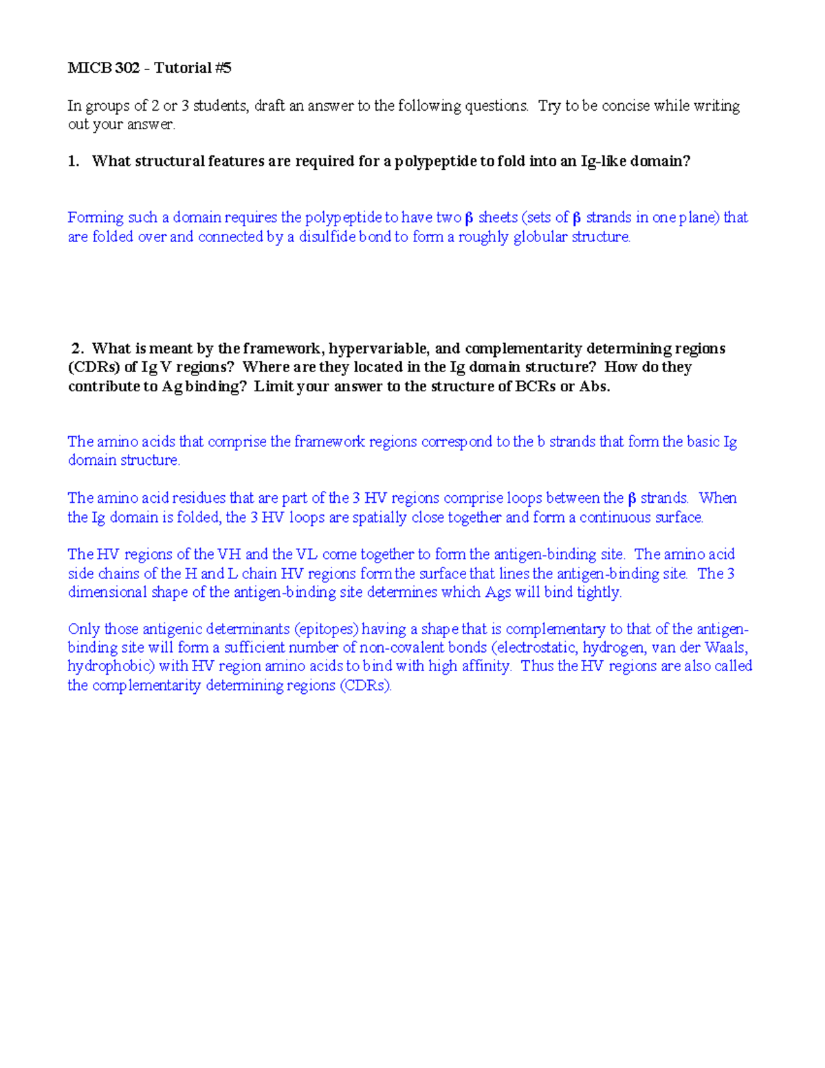 MICB 302 Tutorial #5 Answers - MICB 302 Tutorial In groups of 2 or 3 ...