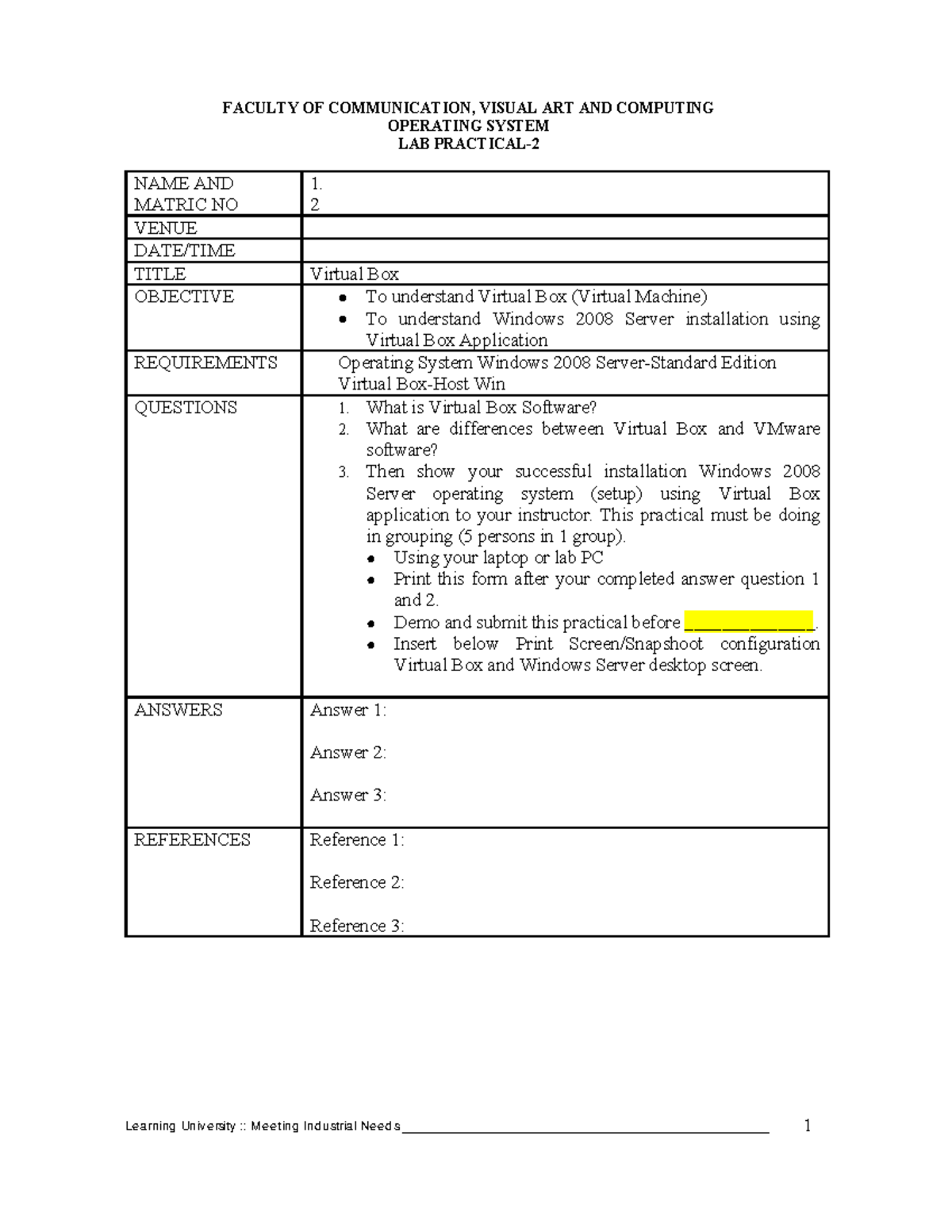 OS - LAB Practical 2 - Learning University :: Meeting Industrial Needs - Studocu
