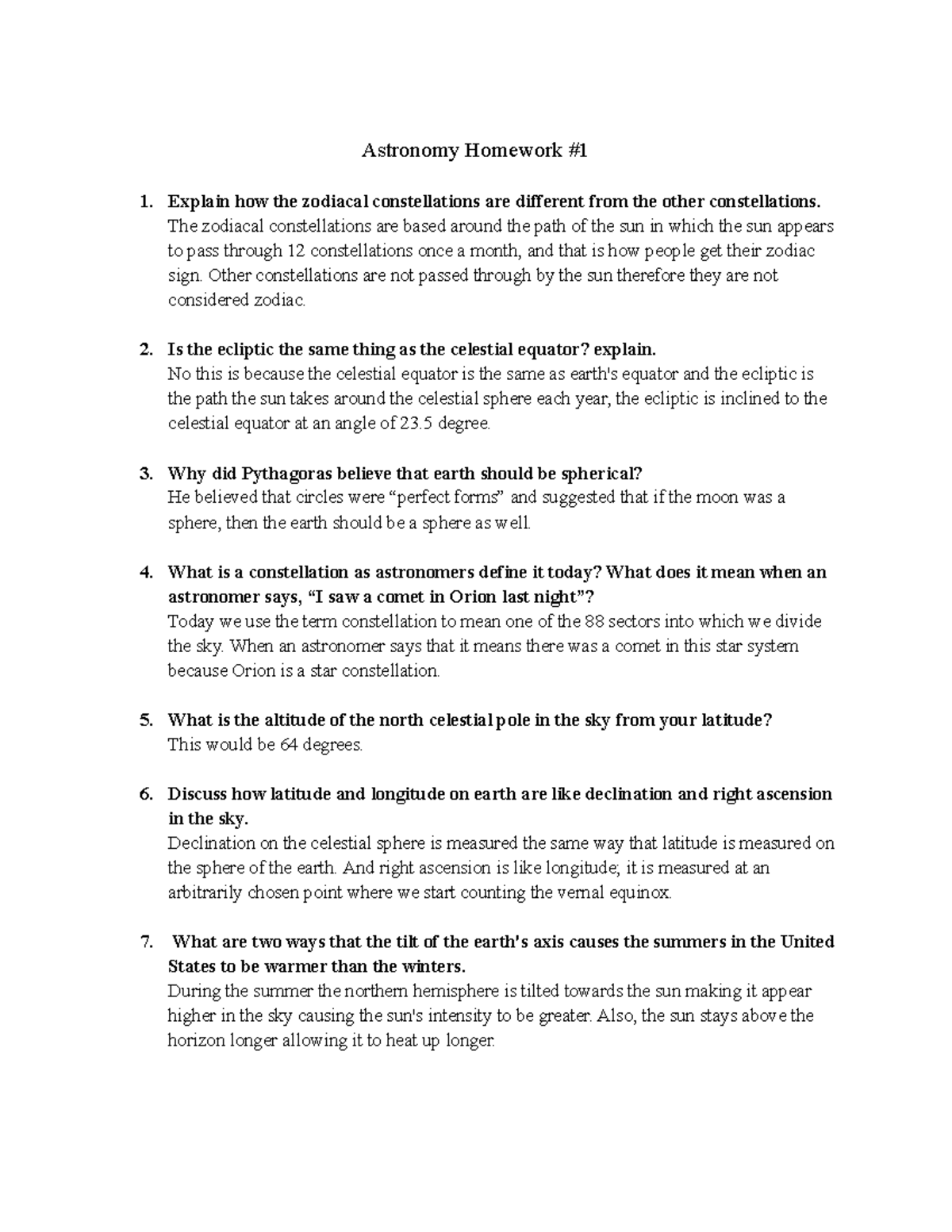 AST 1002 homework #1 - Astronomy Homework 1. Explain how the zodiacal ...