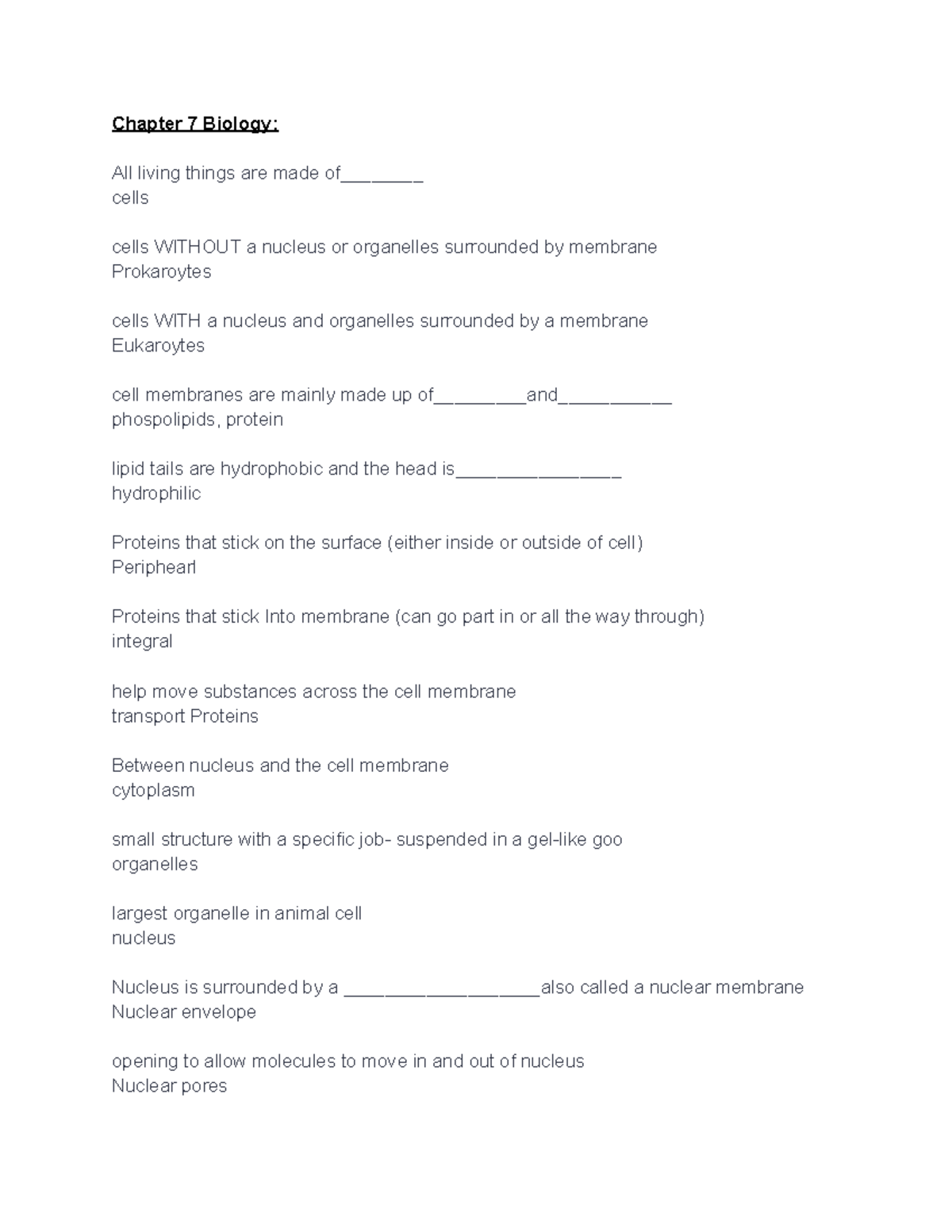 Chapter 7 Biology - review - Chapter 7 Biology: All living things are ...