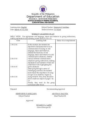 ILMP-Sample - MONITORING PLAN - Republic of the Philippines Department of Education REGION X ...