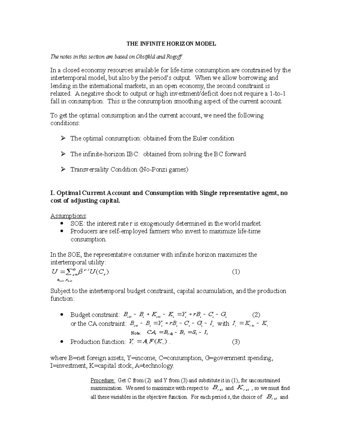 Lesson 3- THE INFINITE HORIZON MODEL - THE INFINITE HORIZON MODEL The ...