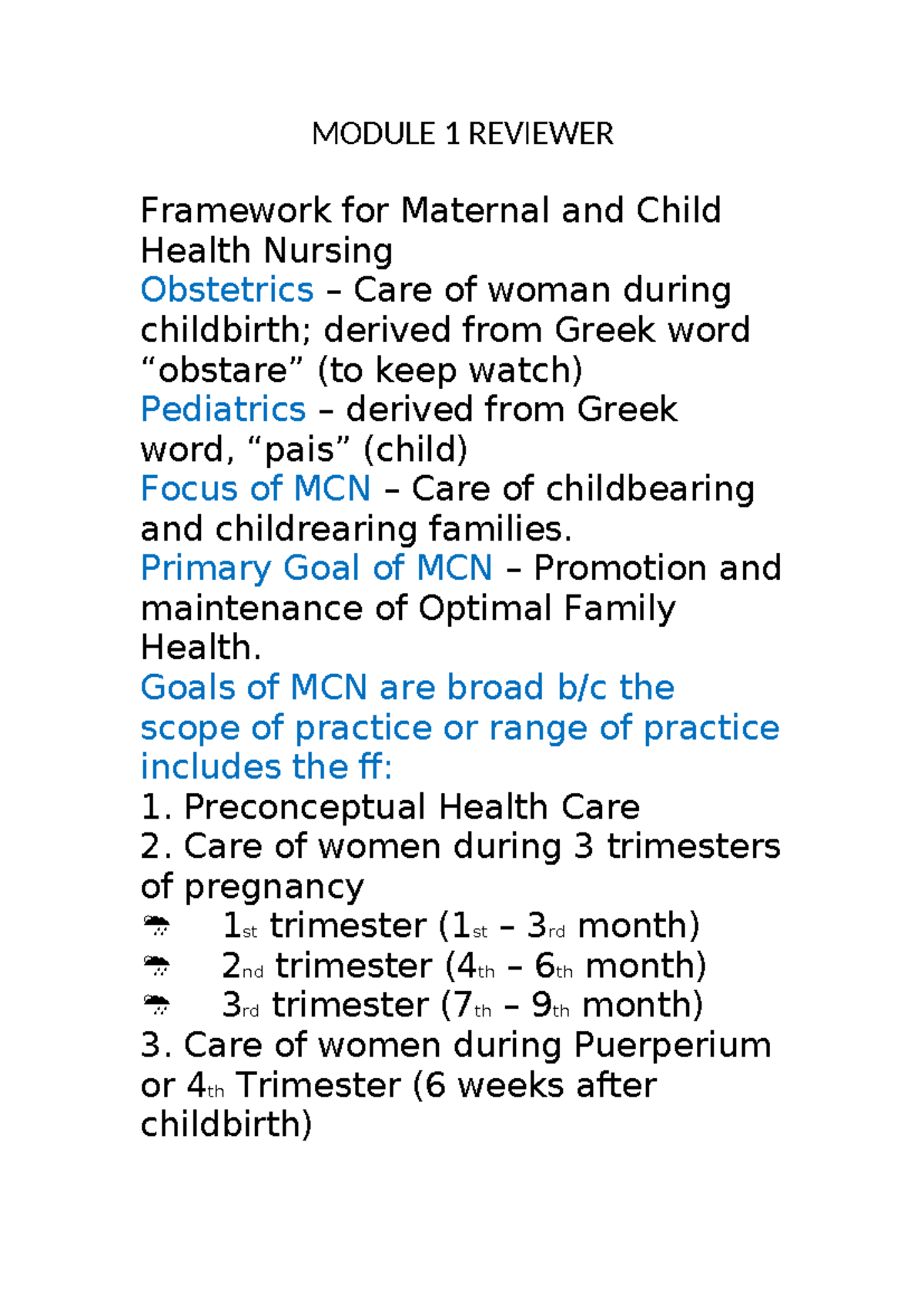 Module-1- Reviewer - Summary Nursing - MODULE 1 REVIEWER Framework for ...