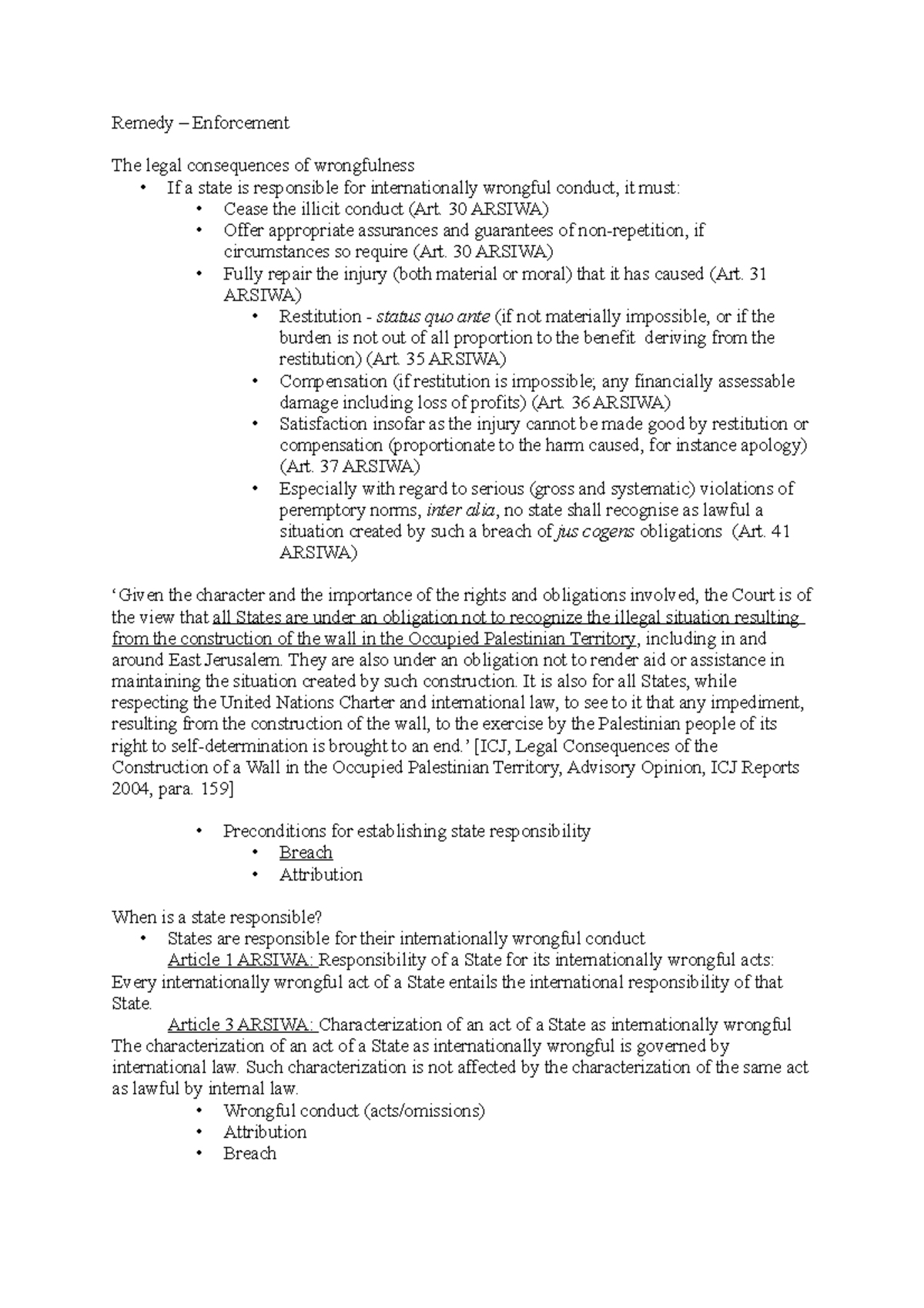 Remedy - Lecture notes 10 - Remedy – Enforcement The legal consequences ...