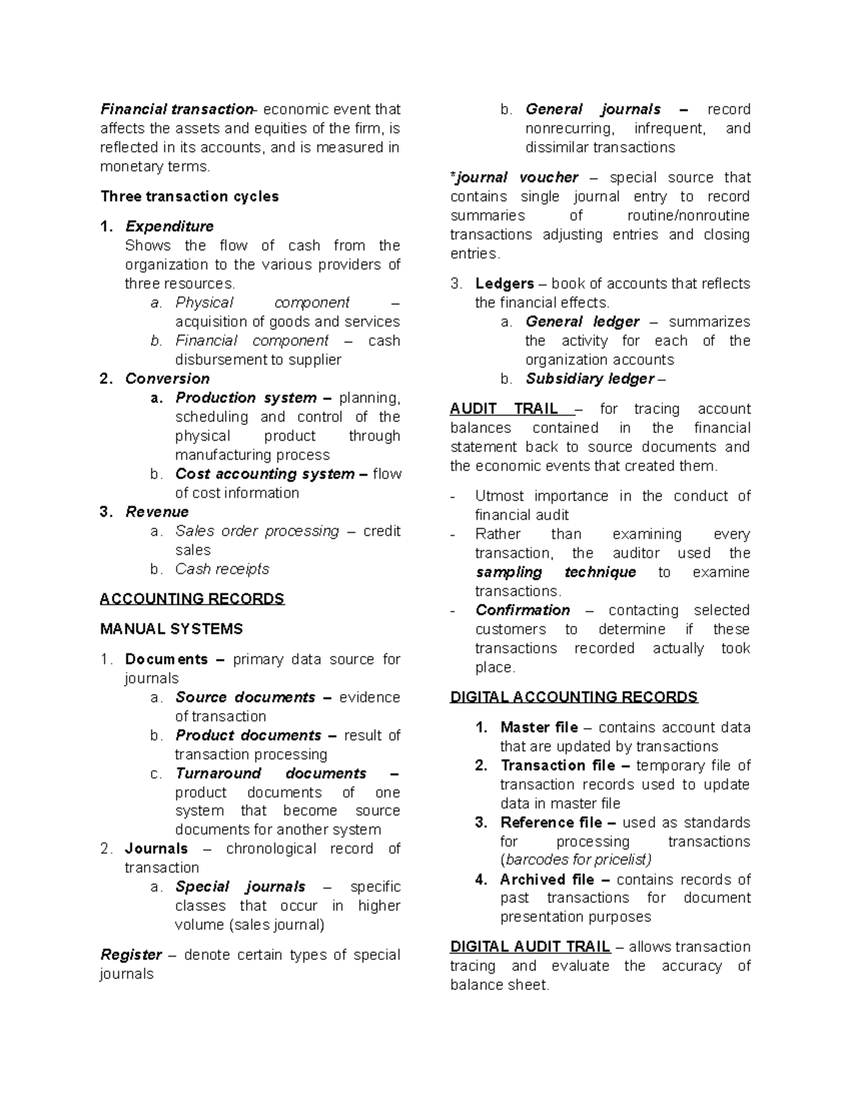 AIS - Internal control system - Financial transaction- economic event ...