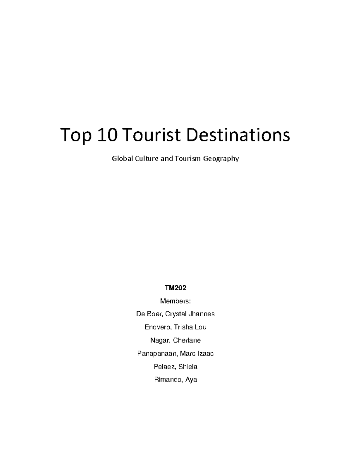 01 Research Assignment 1 - Top 10 Tourist Destinations Global Culture and Tourism Geography TM ...