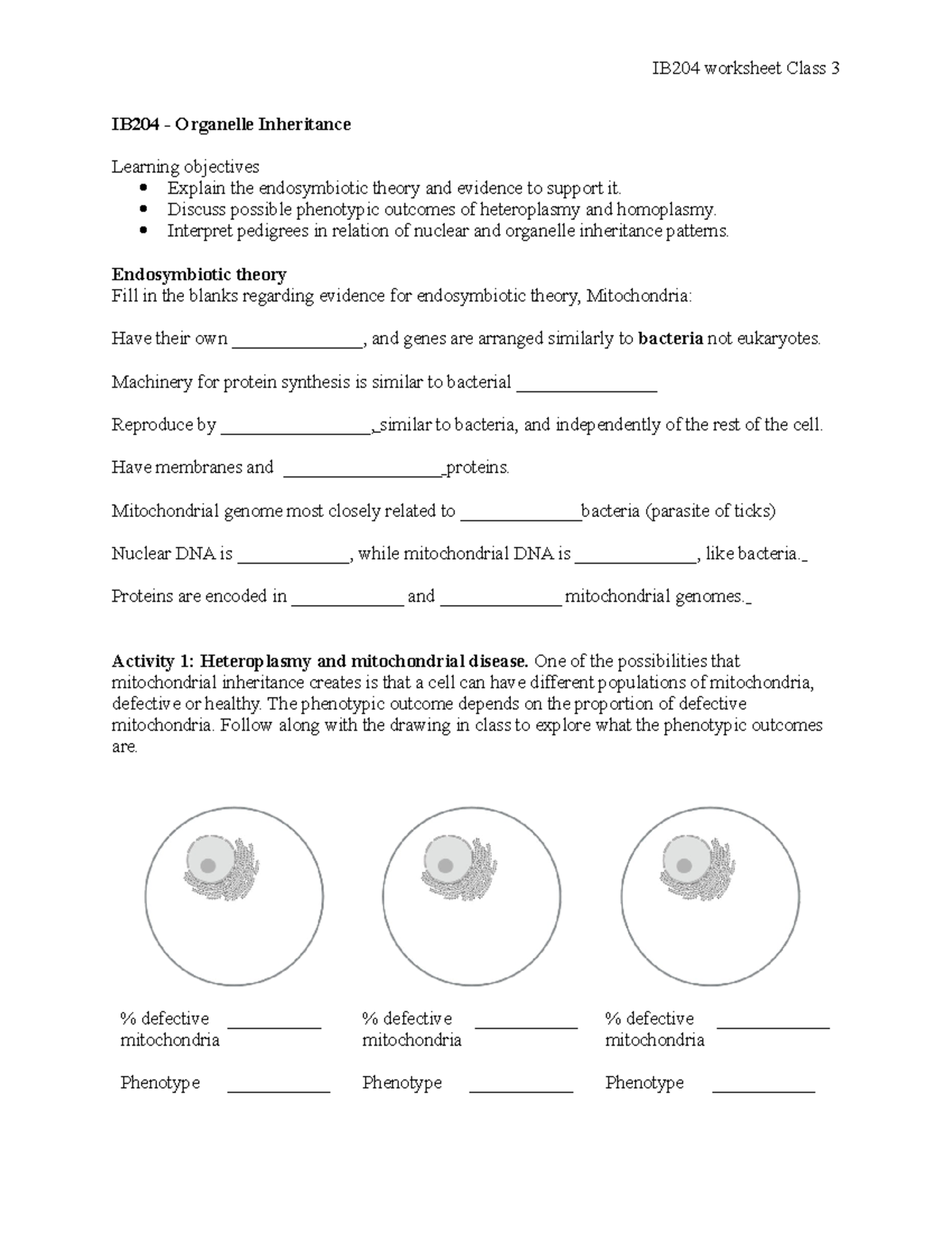IB204-organelle inheritance-worksheet-FA24 - IB204 worksheet Class 3 ...