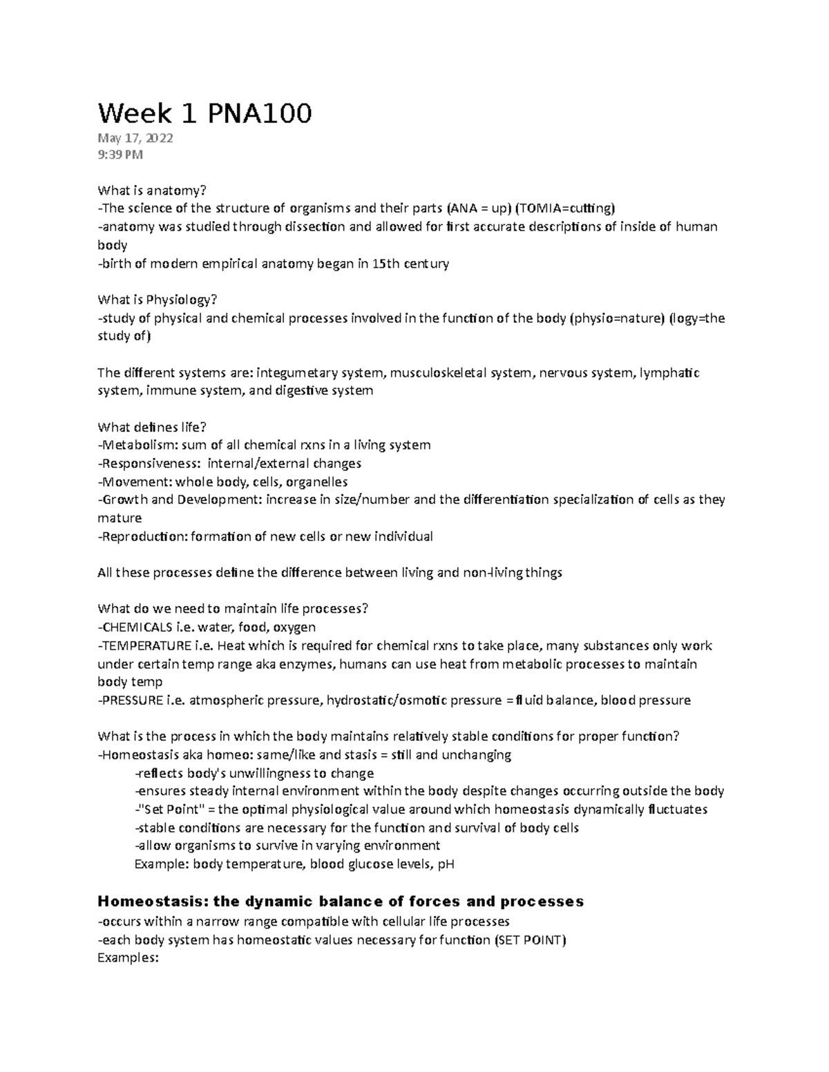 Week 1 Lecture Notes PNA 100 - Week 1 PNA May 17, 2022 9:39 PM What is ...