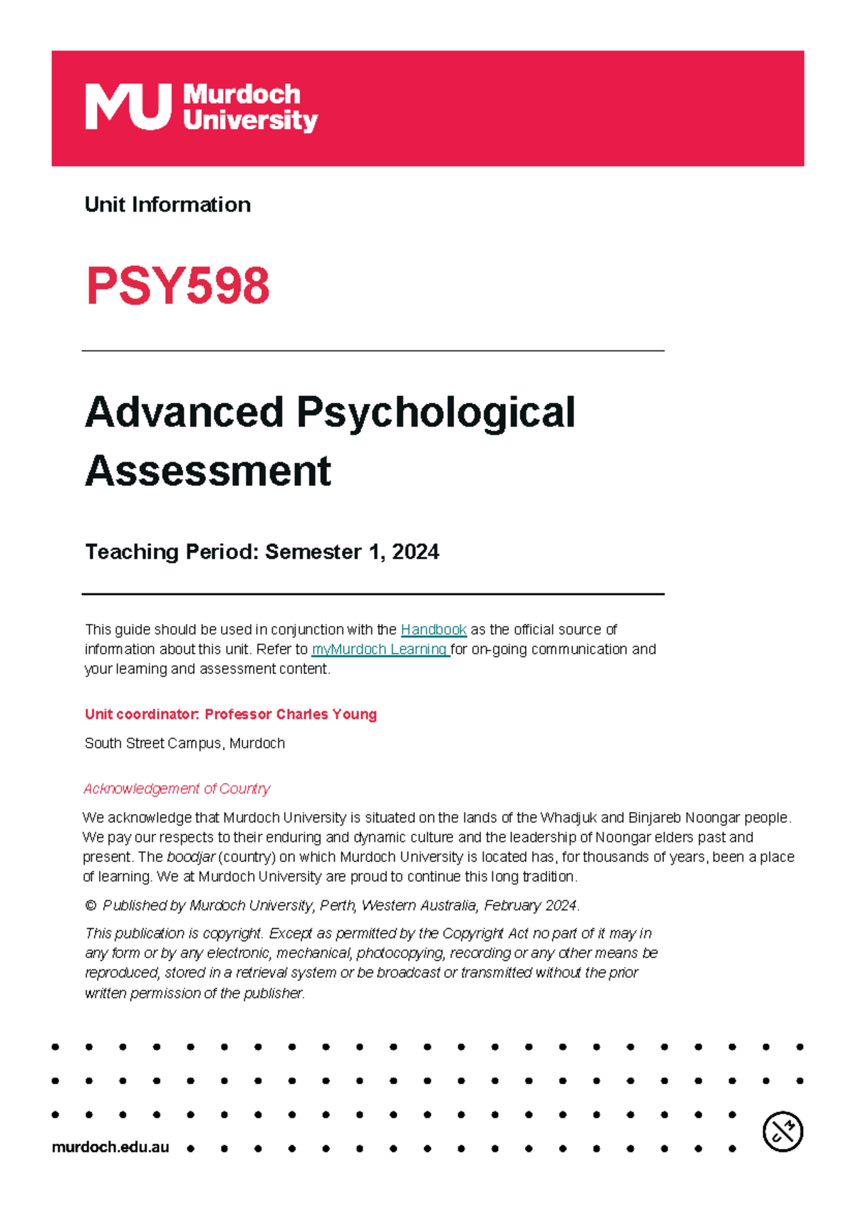 Unit Guide - Unit Information PSY Advanced Psychological Assessment ...