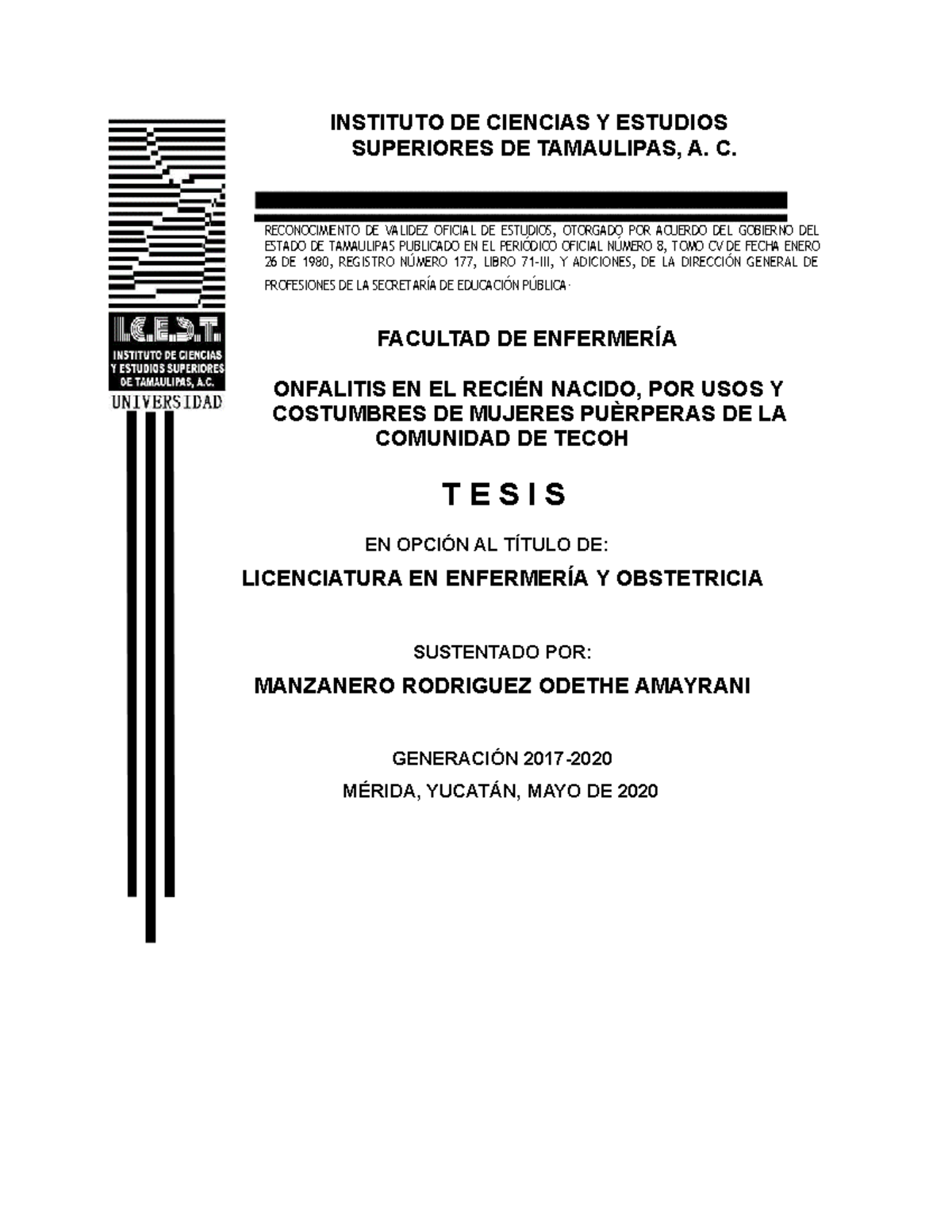 Onfalitis EN EL Recien Nacido LEO. Odethe Manzanero 2 - INSTITUTO DE ...