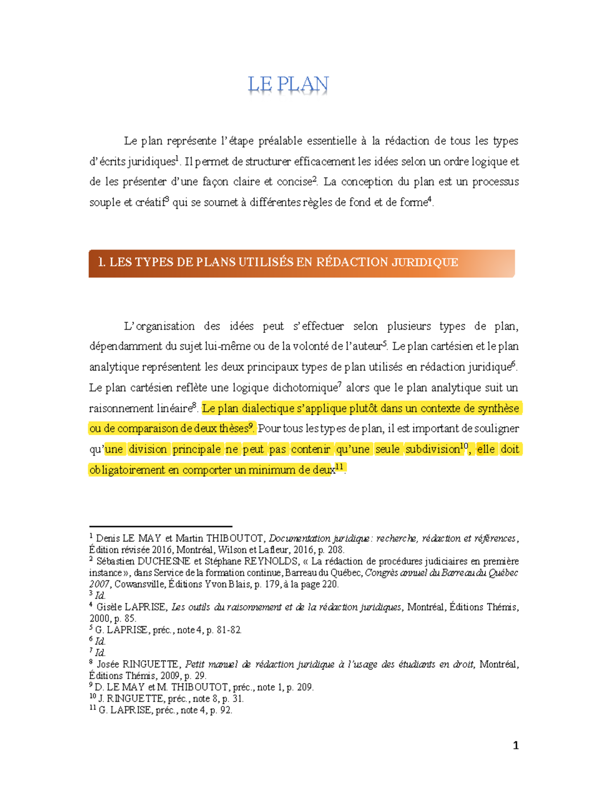Les types de plan - notes - Le plan représente l’étape préalable ...