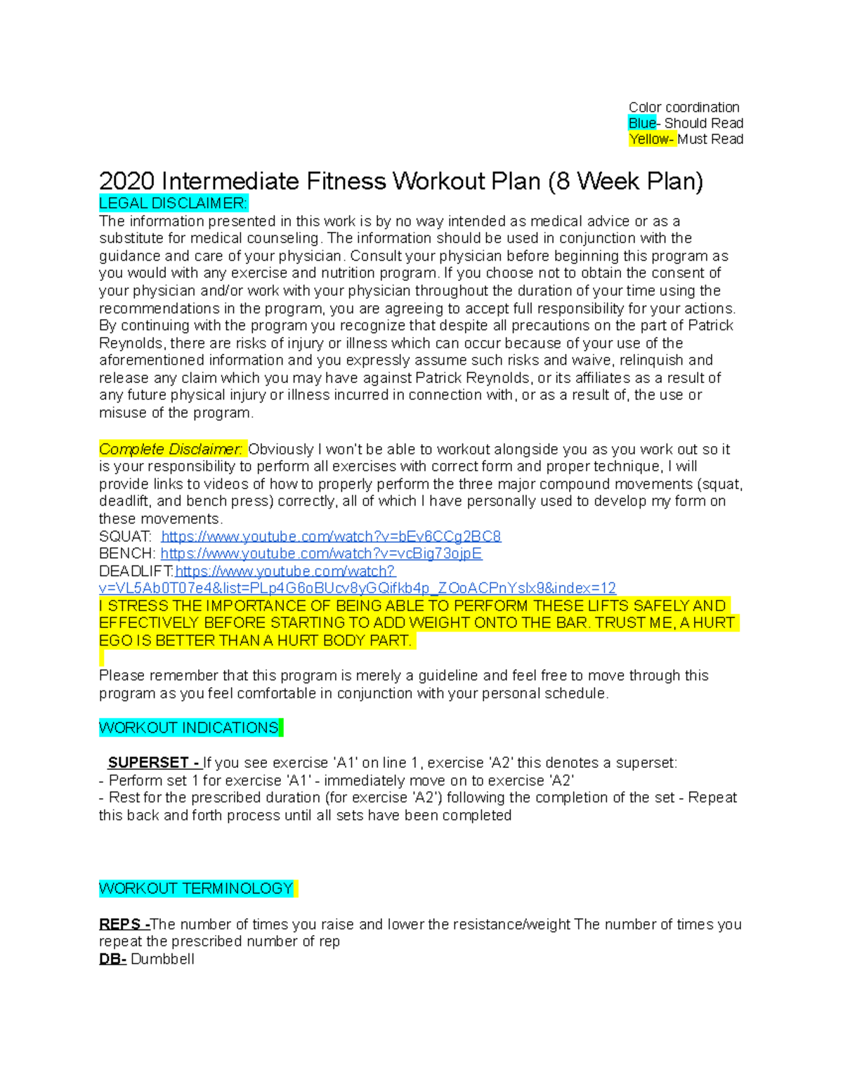 Advanced Lifting Program - ####### Color coordination ####### Blue ...