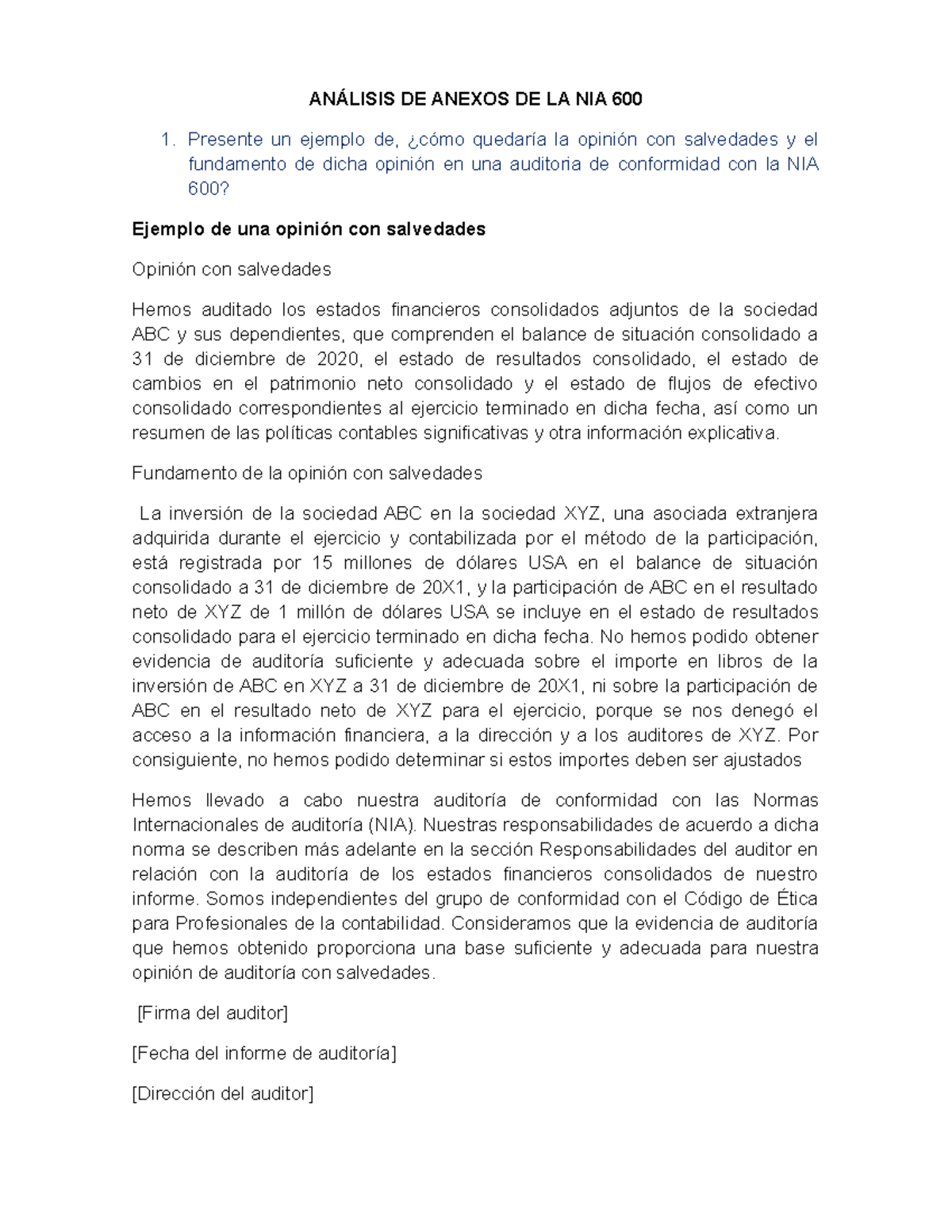 Análisis DE Anexos DE LA NIA 600 - ANÁLISIS DE ANEXOS DE LA NIA 600 ...