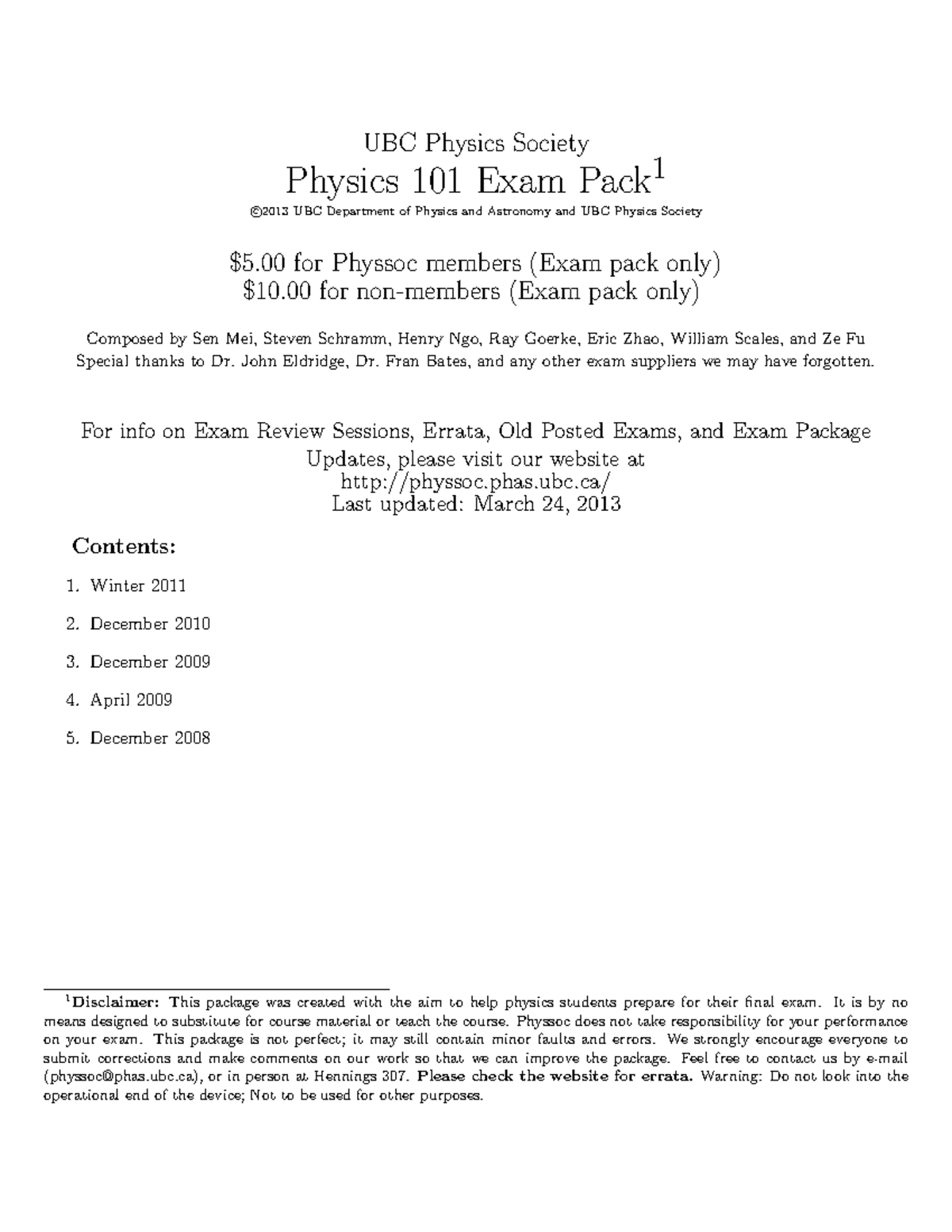 PHYS 101 131 Exam Pack - Lecture notes all - UBC Physics Society ...
