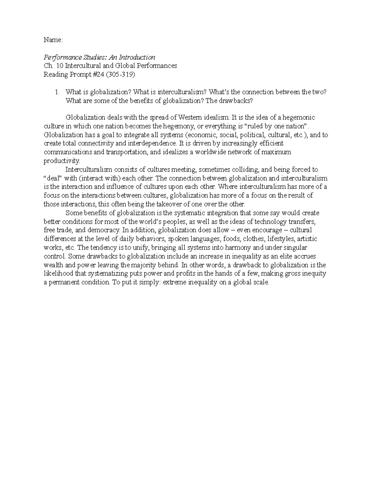 Intro to Performance Studies Reading Prompt (pp 305-319) - Name ...