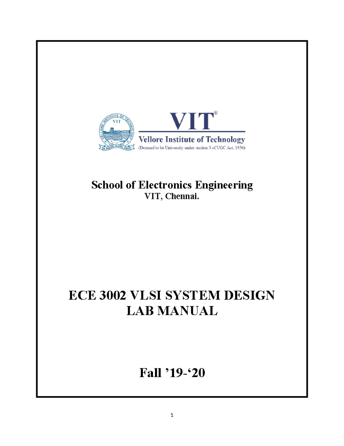 VLSI Lab Manual (3) - good book - School of Electronics Engineering VIT, Chennai. ECE 3002 VLSI ...