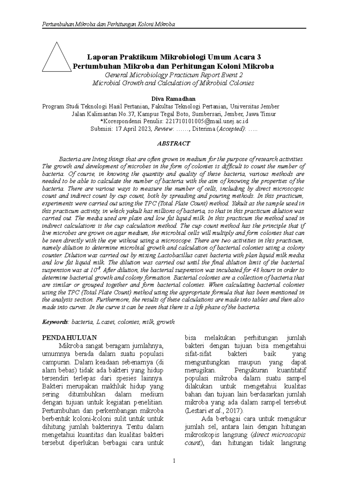 Acara 3 mikrobio - Laporan Praktikum Mikrobiologi Umum Acara 3 Pertumbuhan Mikroba dan ...