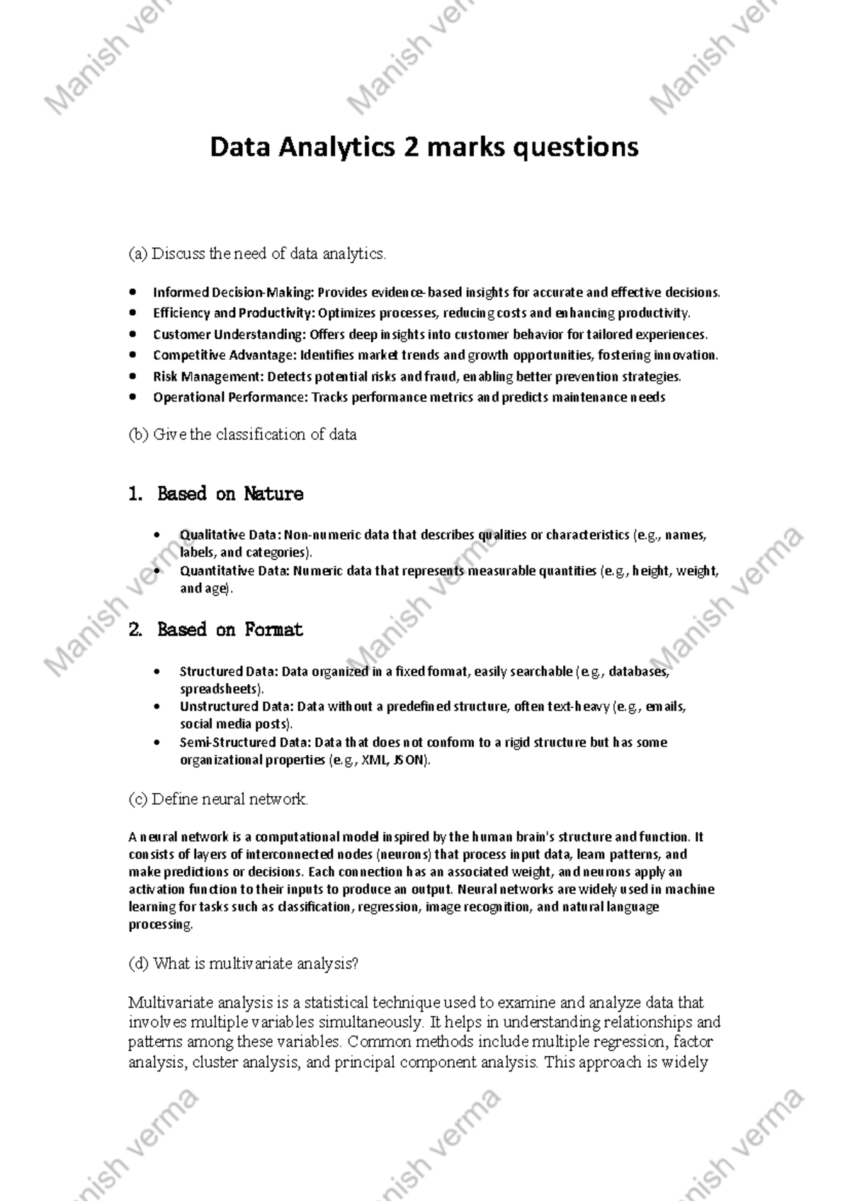 Data Analytics 2 marks questions - Data Analytics 2 marks questions (a ...