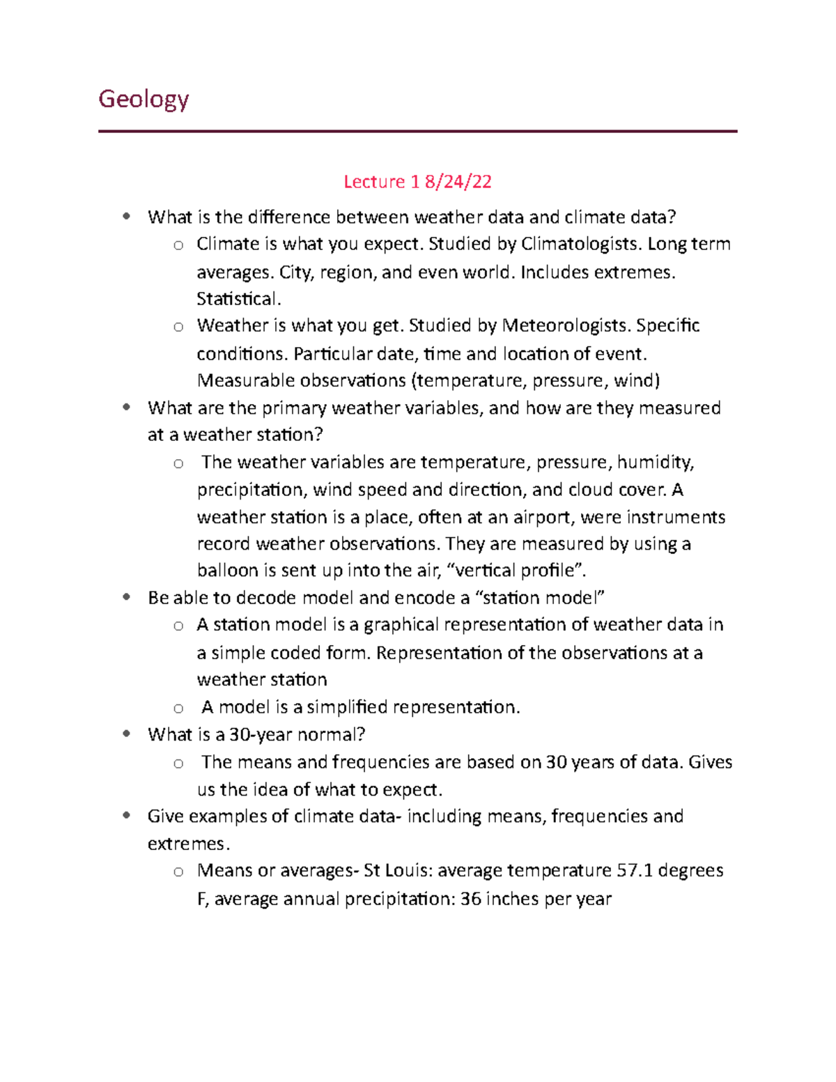 Geology Lecture 1 and 2 notes - Geology Lecture 1 8/24/ What is the ...