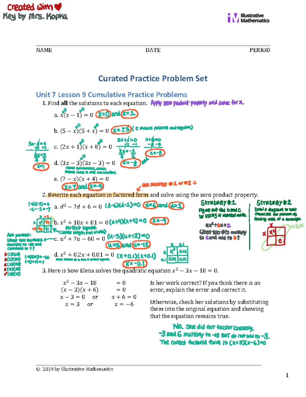 Kopka LZ Alg U7L9 Solving Quadratic Equations by Using Factored Form ...
