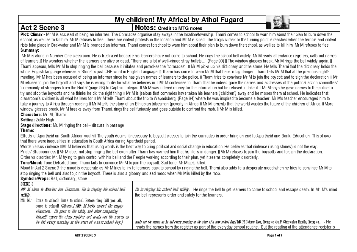 Gr 12 Eng FAL MCMA Integrated Act 2 Scene 3 - My children! My Africa ...