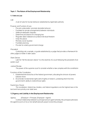 Employment Law Study Guide - Employment Law Study Guide Chapter 1 ...