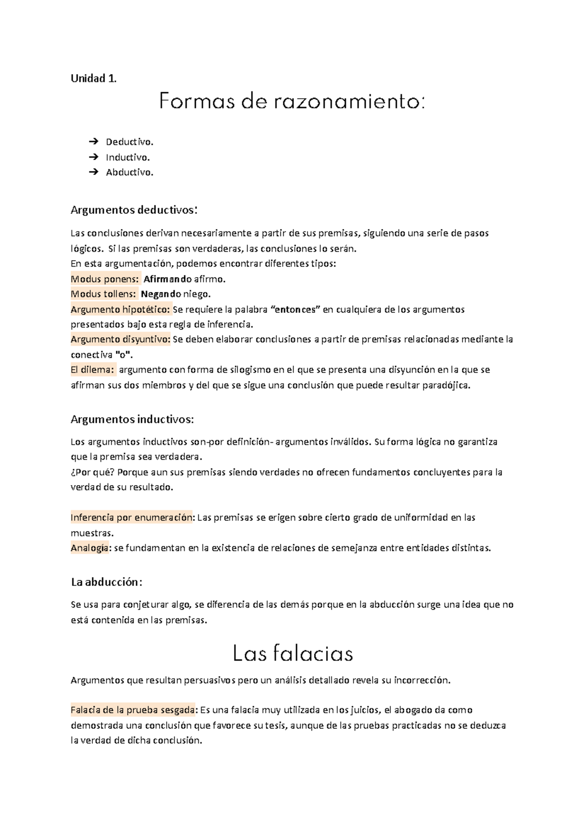 Resumen Unidades 1-4. Taller Argum J - Unidad 1. Formas de razonamiento ...