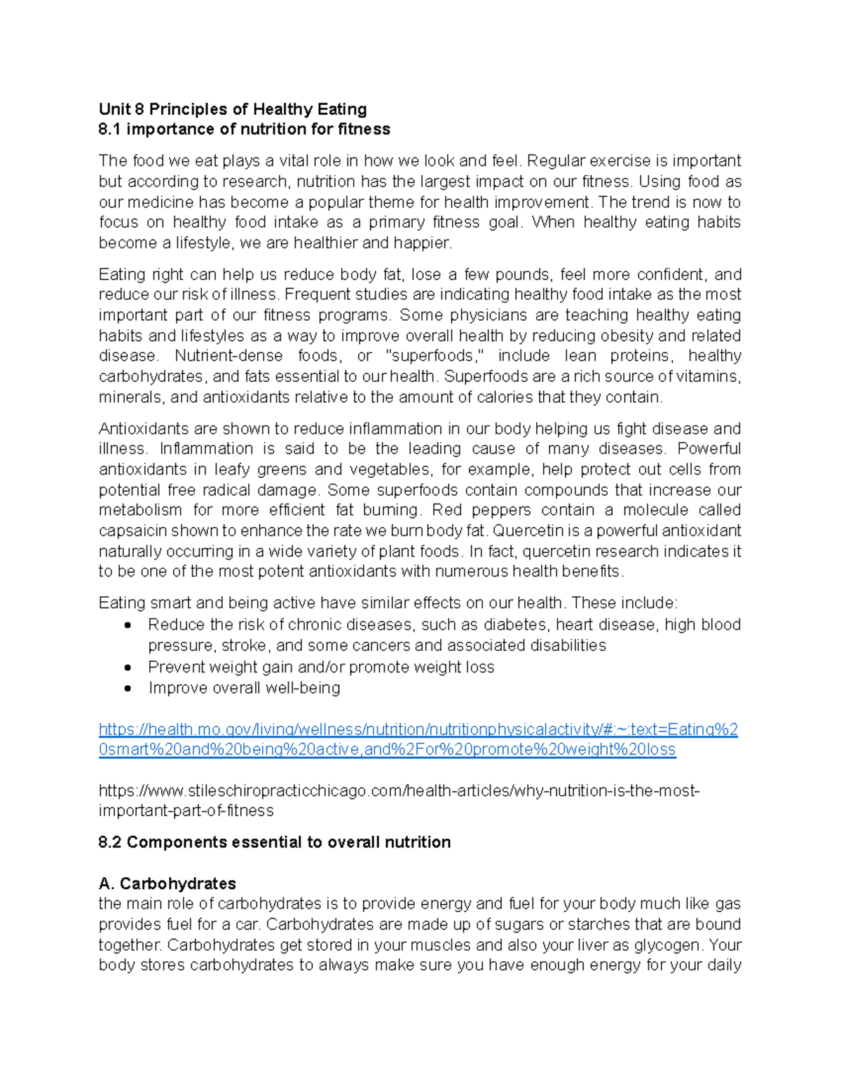 Unit 8 Principles of Healthy Eating - Unit 8 Principles of Healthy ...