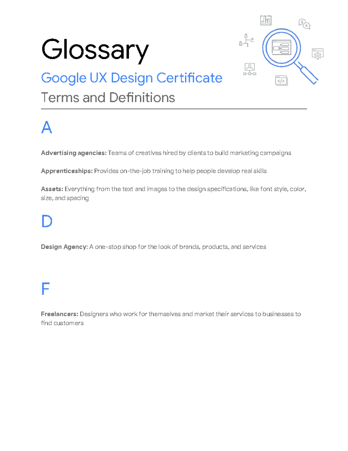 Glossary - Notes - Glossary Google UX Design Certificate Terms and ...