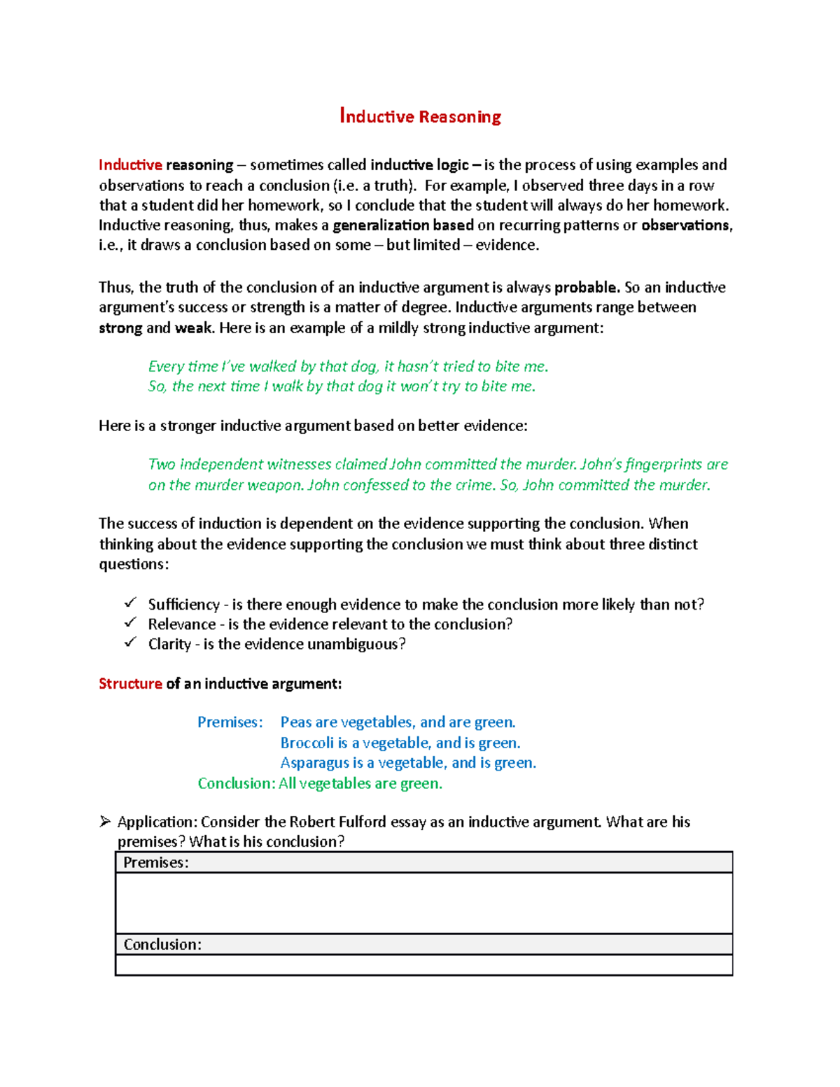 Inductive Reasoning - Lecture notes 4 - Inductive Reasoning Inductive ...