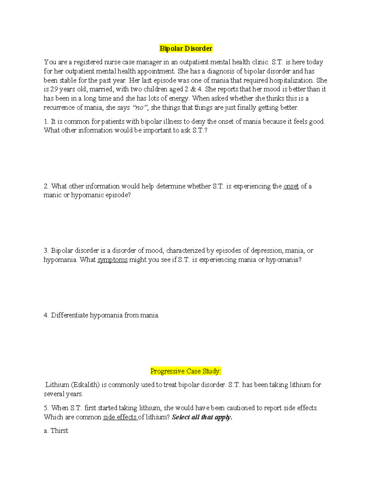 WEEK 3 - Case Study 143 Bipolar Disorder - Bipolar Disorder You are a ...