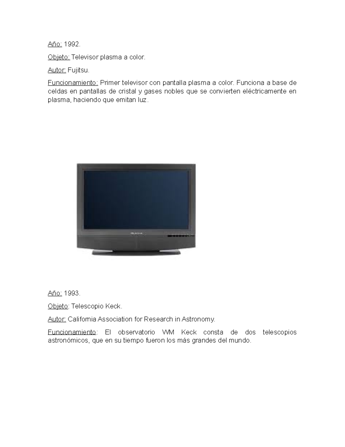 Avances tecnologicos, ciencias - Objeto: Televisor plasma a color ...