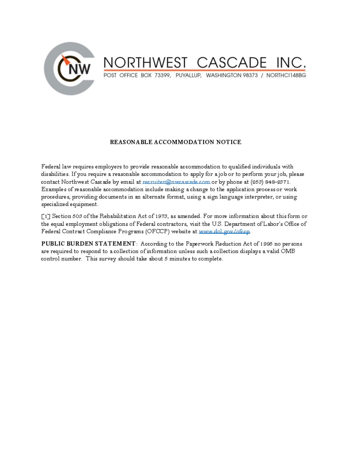 Reasonable Accommodation Notice - REASONABLE ACCOMMODATION NOTICE ...