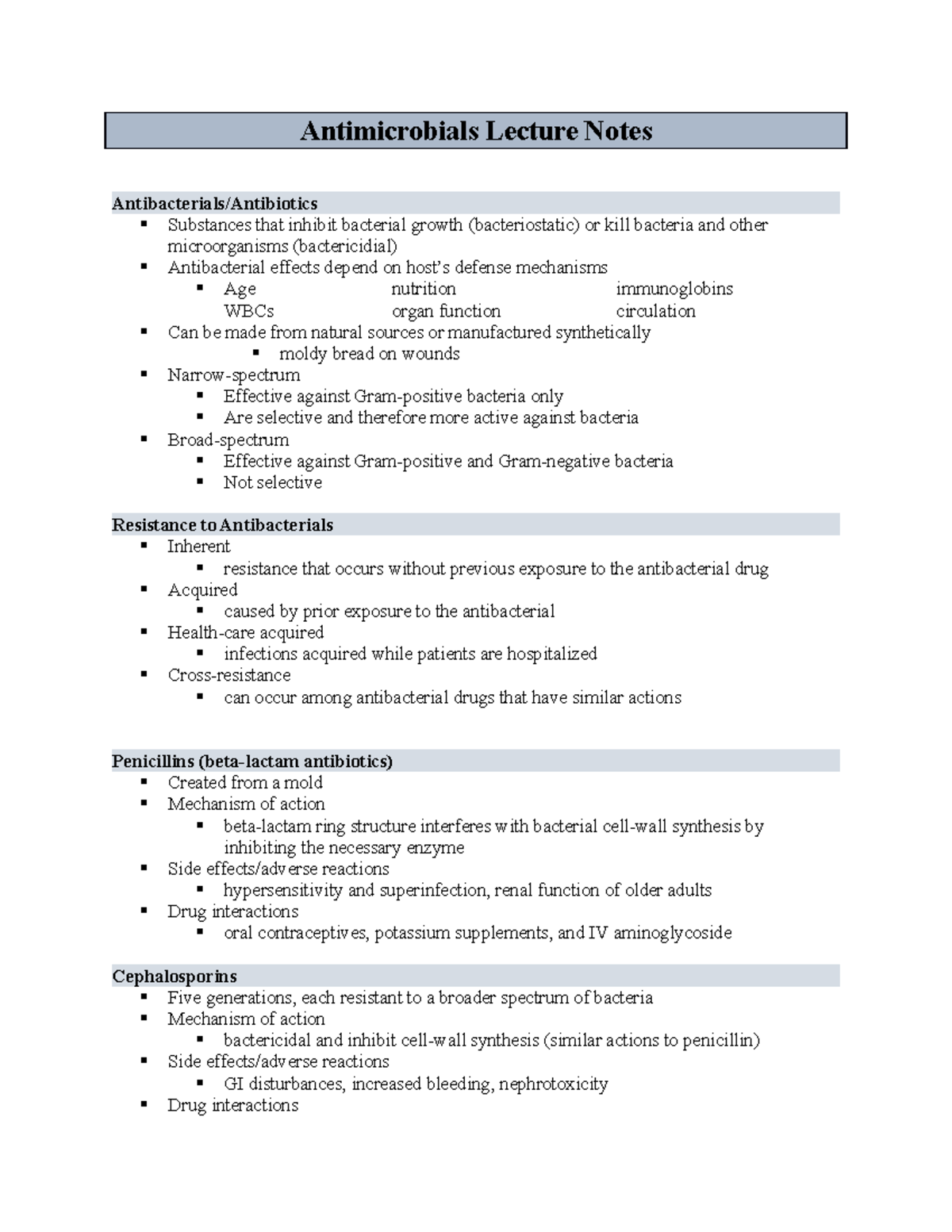 Antimicrobials Lecture Notes - Antimicrobials Lecture Notes ...